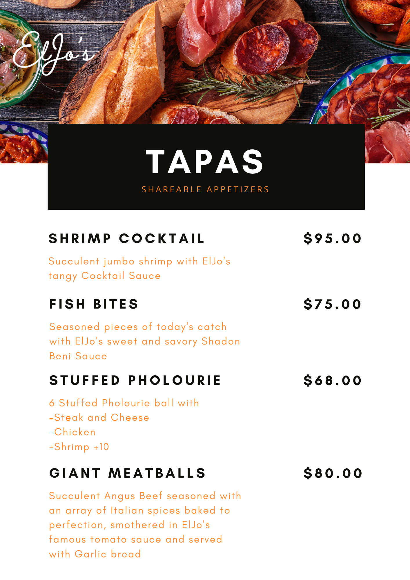 Brunch Menu Bottomless Mimosas and Sangria - Eljo's